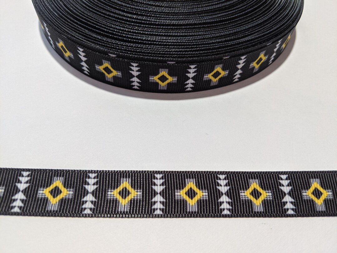 Black Aztec 5/8" Grosgrain Ribbon: 3 Yards Gold & White Trim - Etsy