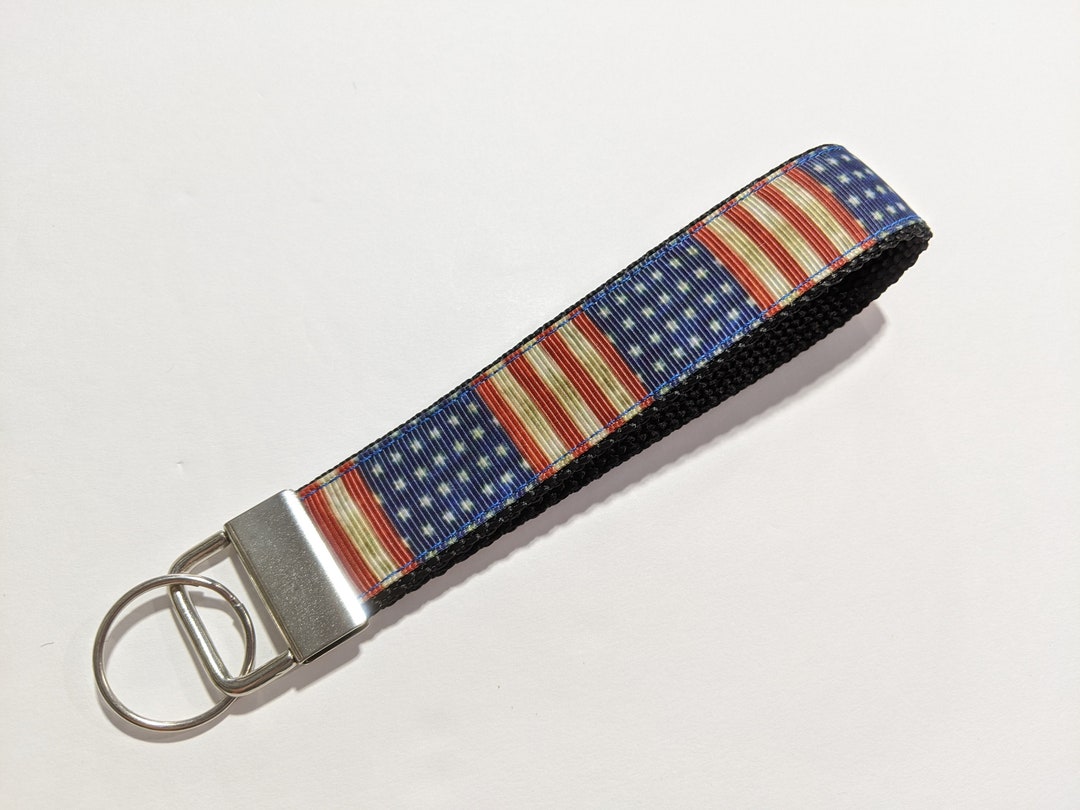 American Flag Keychain Wristlet: Rustic Webbed Key Fob, (1" Wide) - Etsy