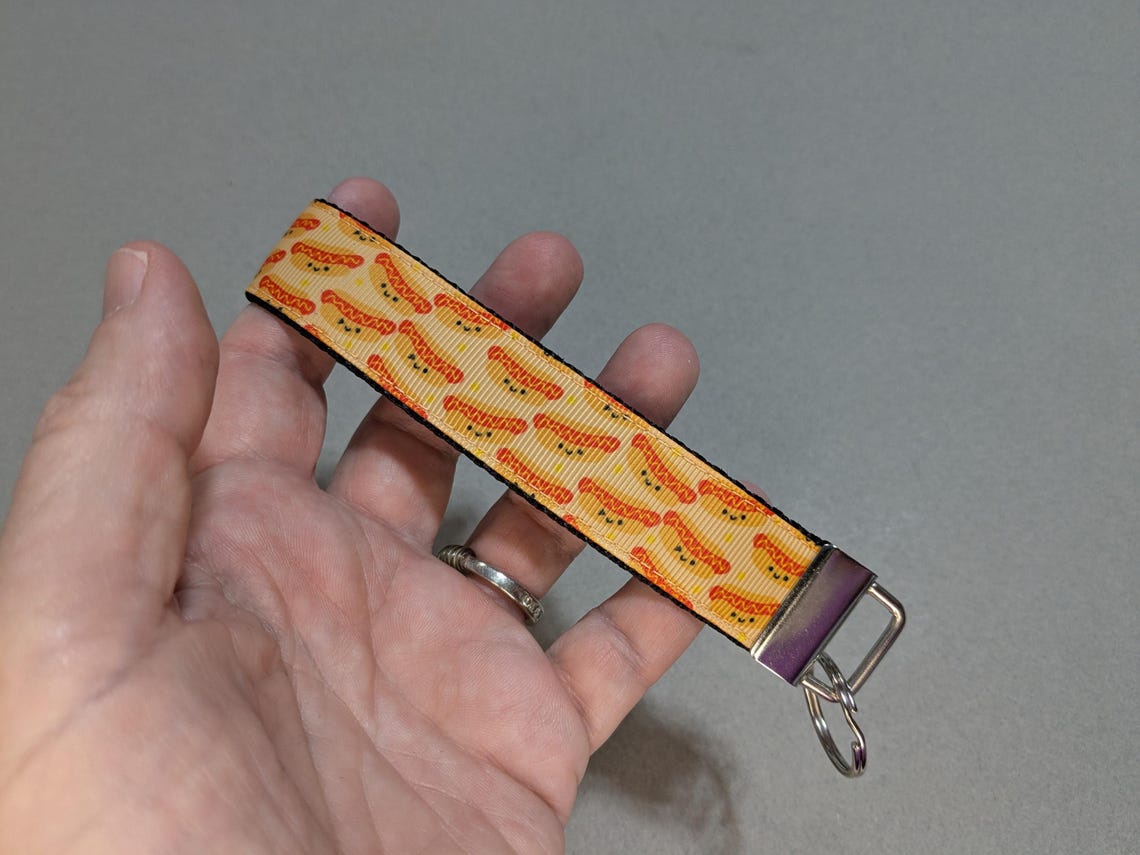 Hot Dog Keychain Wristlet: Wiener Frankfurter Key Fob, 1 Inch Wide Key ...