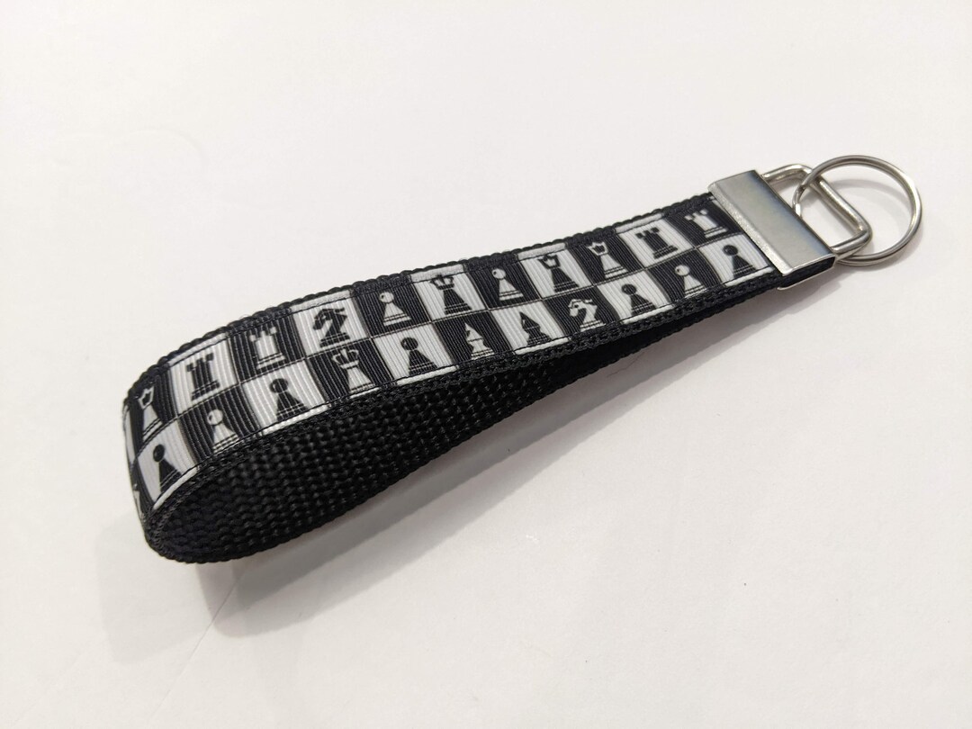 Keychain Black and White Chess Grid Handmade 1 Wide Keychain Wristlet ...