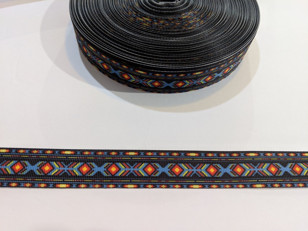 Aztec Grosgrain Ribbon: Blue & Black Decorative Trim (7/8") 3 Yards - Etsy