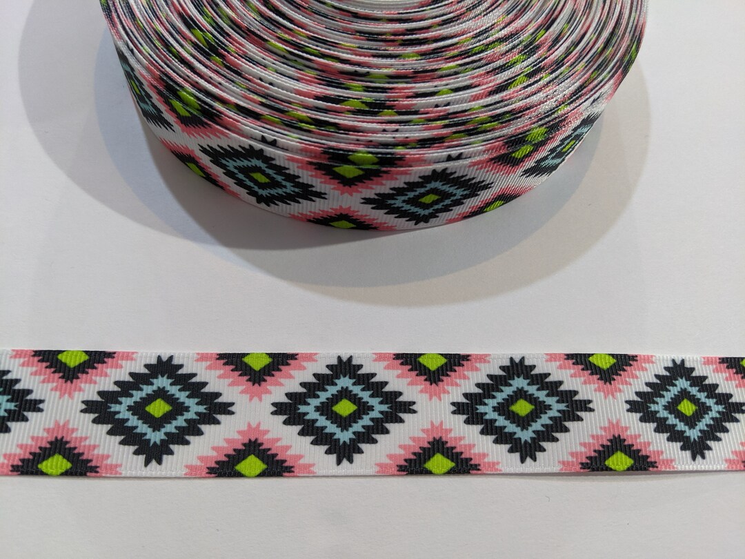 Southwestern Aztec Grosgrain Ribbon: Pink, Blue, Lime Green (7/8") 3 ...