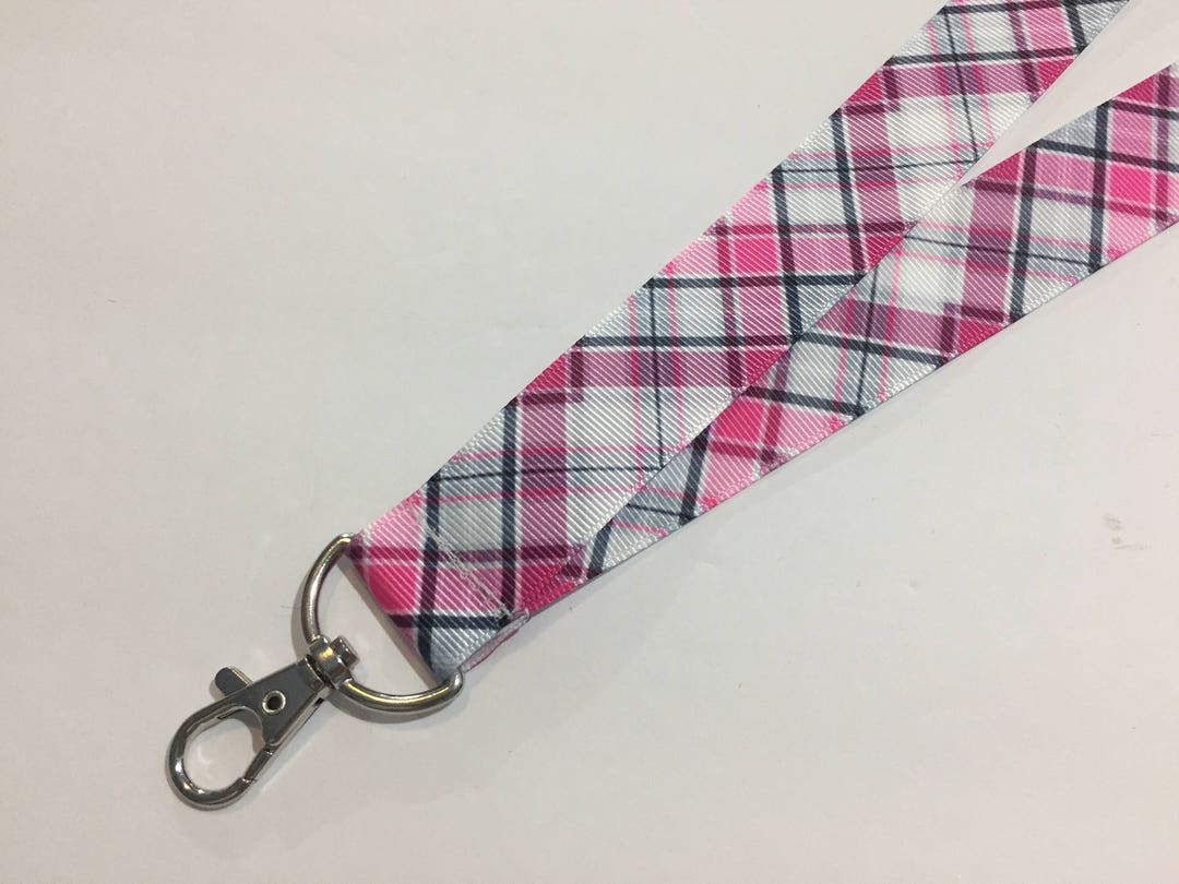 Pink Plaid ID Lanyard: Grosgrain Ribbon Badge Holder, Double Sided ...