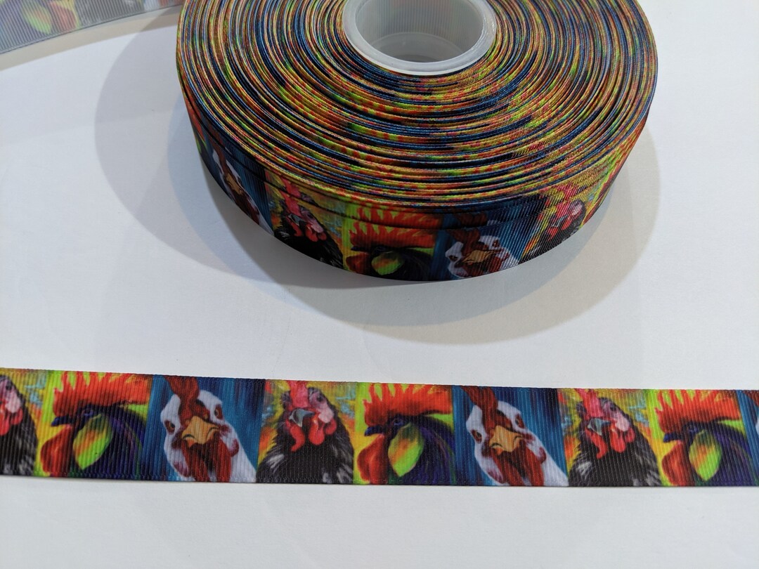 Rooster Print Grosgrain Ribbon - Farm Animal Decorative Trim, (1" Wide ...