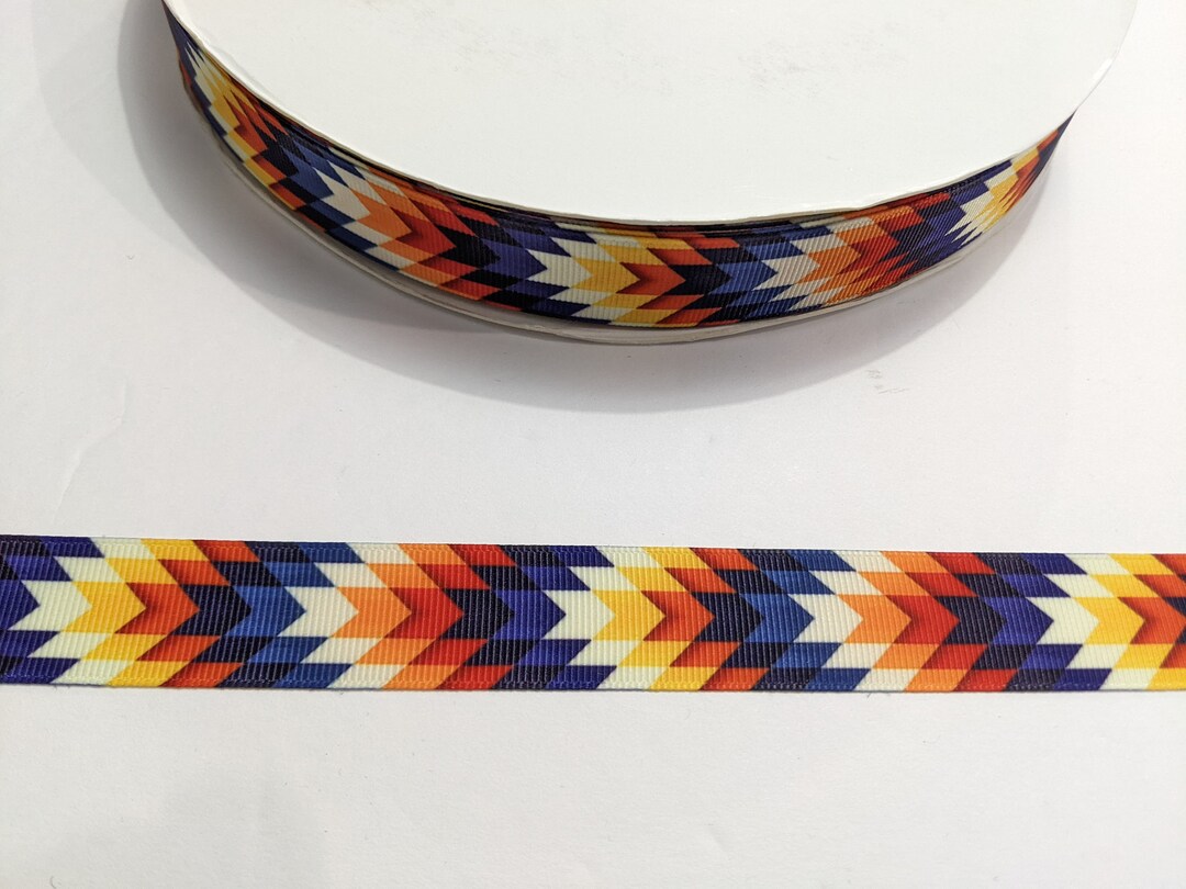 Southwest Aztec Grosgrain Ribbon: Gold, Orange & Blue (7/8") 3 Yards - Etsy