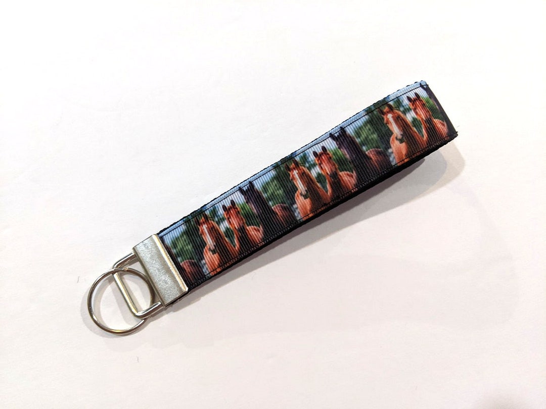 Wild Mustang Horses Keychain, Key Fob Wristlet, 1 Inch Wide 6 Inches ...