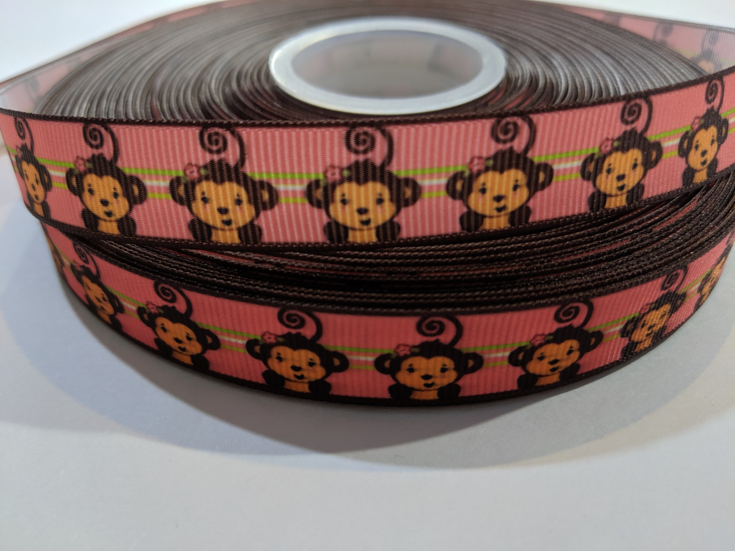 3 Yards of 5/8 Ribbon Dark Pink With Monkeys 10131 - Etsy UK