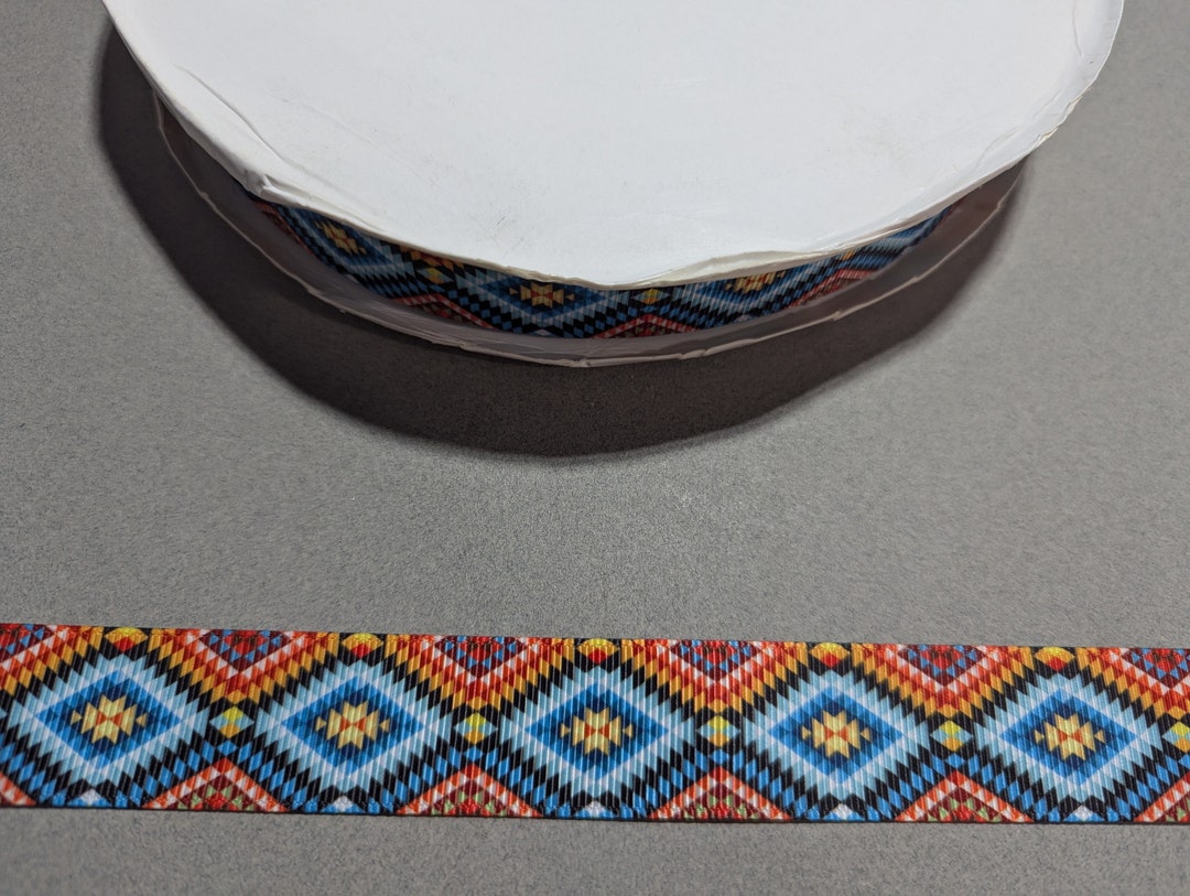 Aztec Grosgrain Ribbon: Turquoise Orange Diamond Pattern Trim, 3 Yards ...