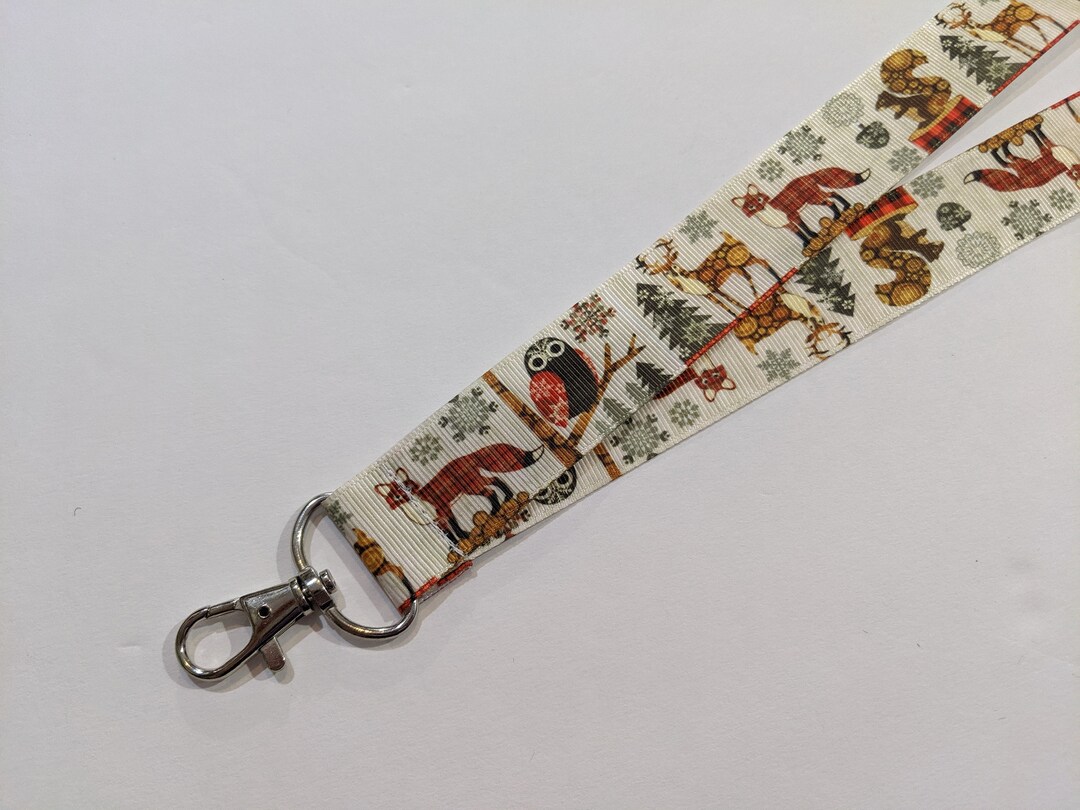 Winter Animals ID Lanyard: Holiday Plaid, Fox, Owl, Deer, Double Sided ...
