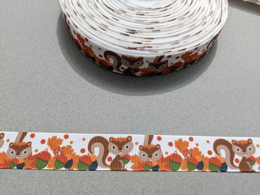 3 Yards of 7/8" Ribbon - Acorns and Squirrels Fall #11388 - Decorative ...