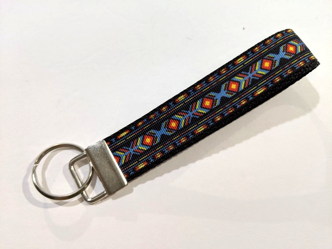 Keychain Black and Blue Southwest Aztec Key Fob Keychain Wristlet 1 ...