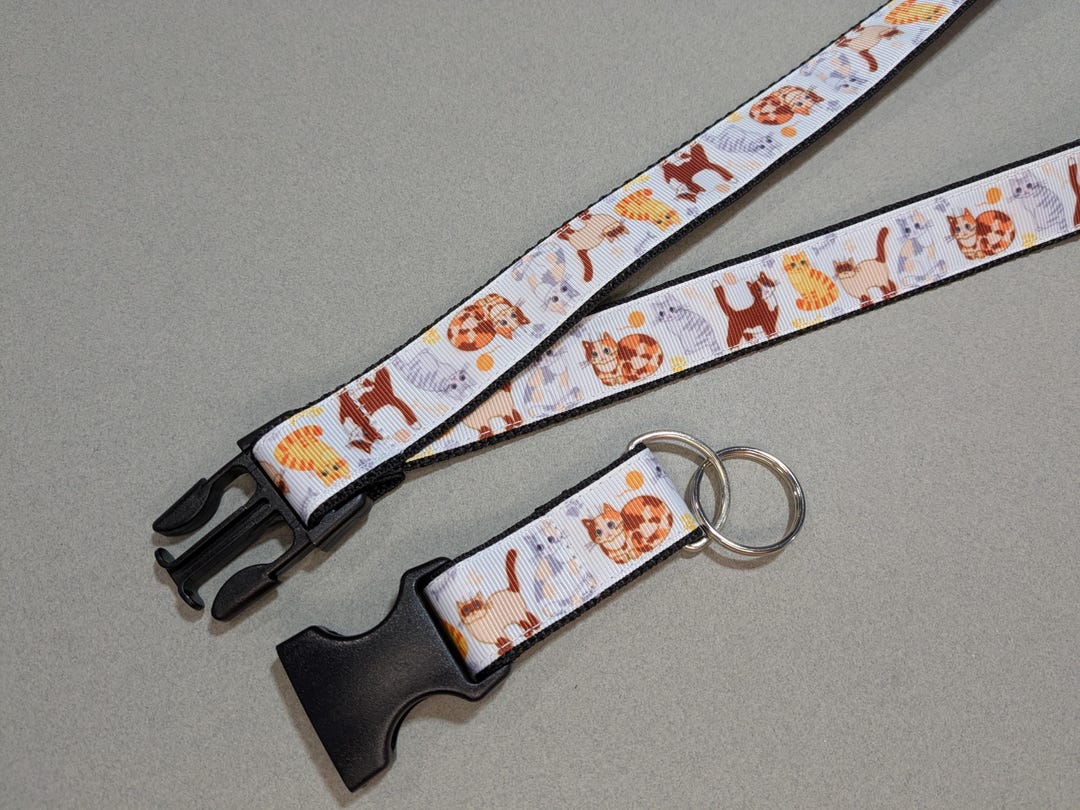 Cute Kitty Cat Detachable Keychain Lanyard, 1 Inch Wide & 22 Inches ...