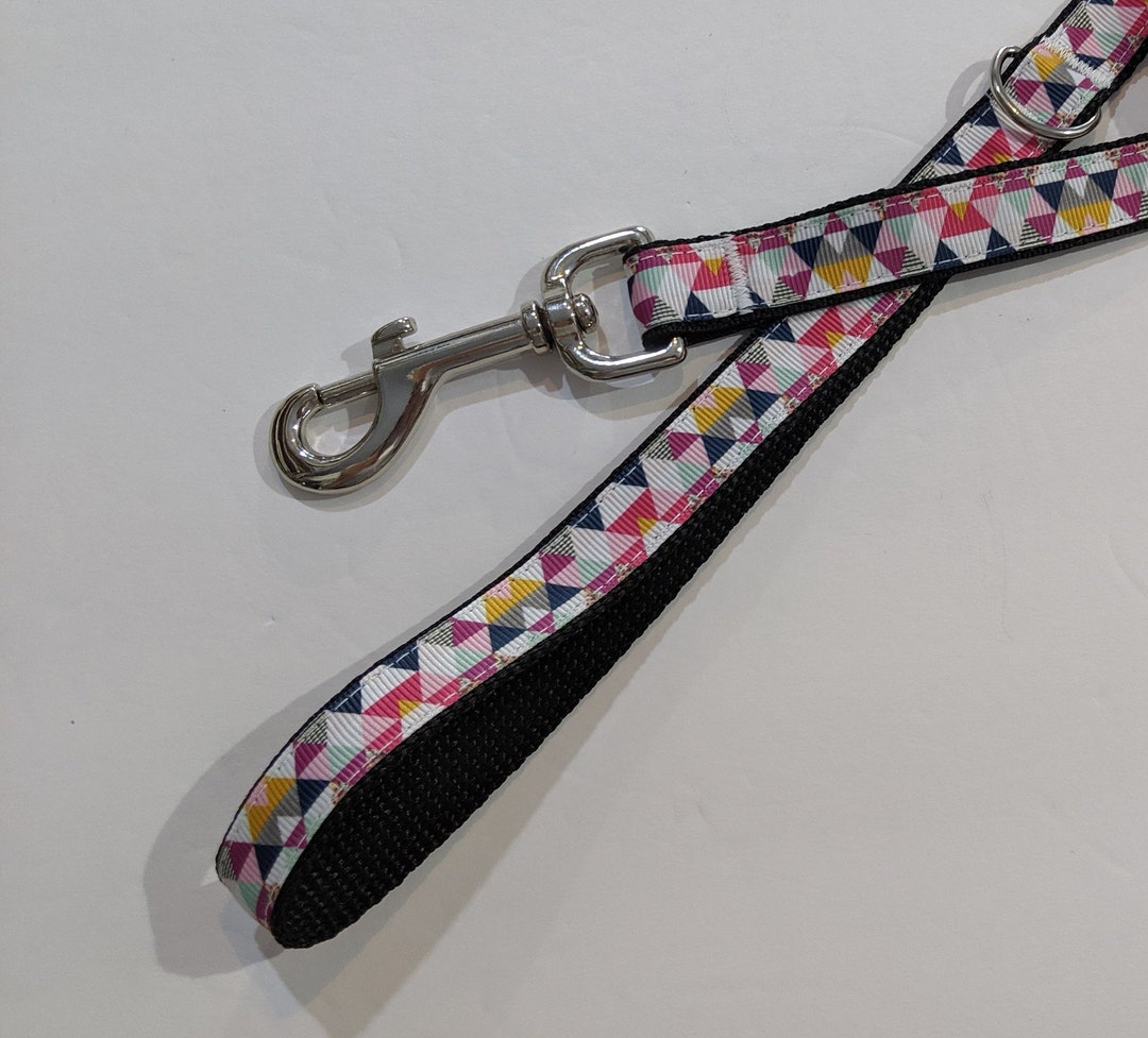Dog Leash Pink Blue and White Triangle Geometric Shapes Handmade 3/4 ...