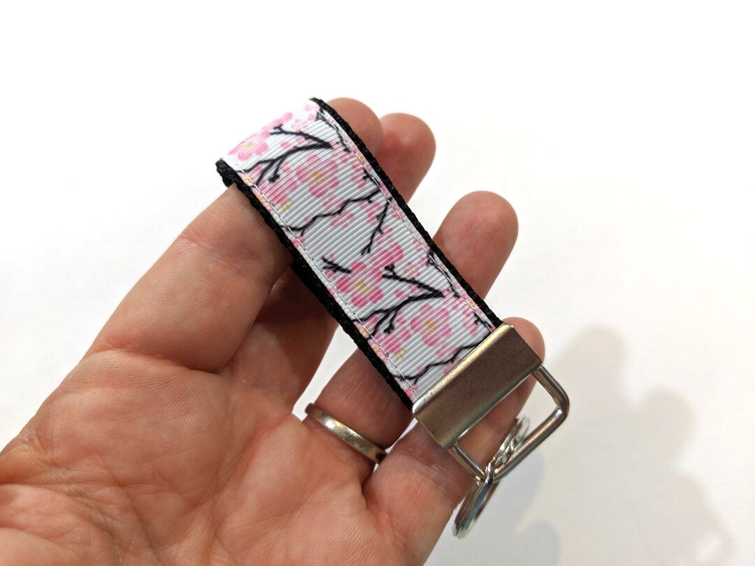 Cherry Blossom Keychain: Finger Loop Key Ring, Zipper Pull, (1" Wide ...