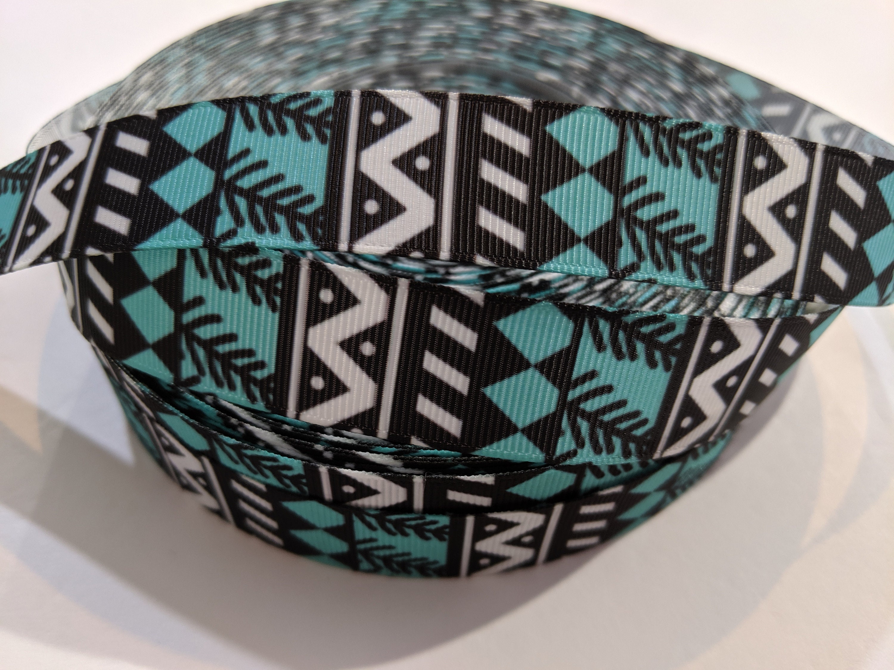 Teal Aztec Grosgrain Ribbon: 7/8" Wide, 3 Yards - Etsy