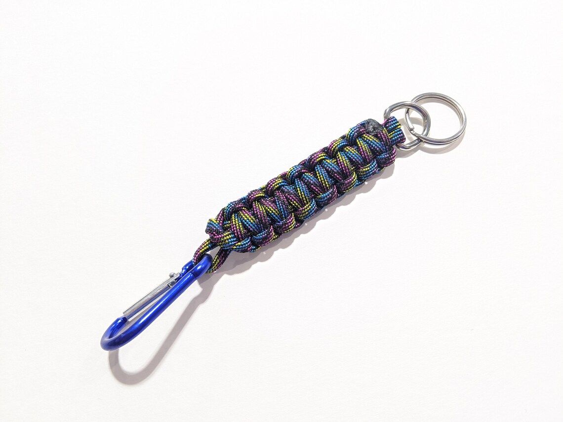 Black With Multi Colors Knotted Paracord Keychain With Carabiner Clip ...