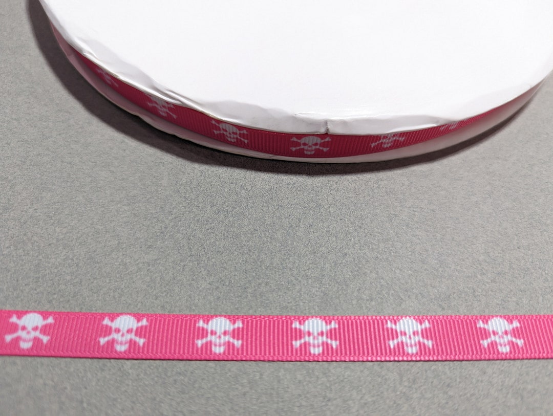 3 Yards of 3/8 Inch Wide Ribbon | Skulls Ribbon | Pink Skull Narrow ...