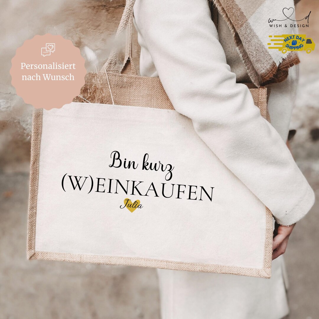 Personalized Jute Bag, "just Popping in for a Bit" (w)shopping, Wine ...