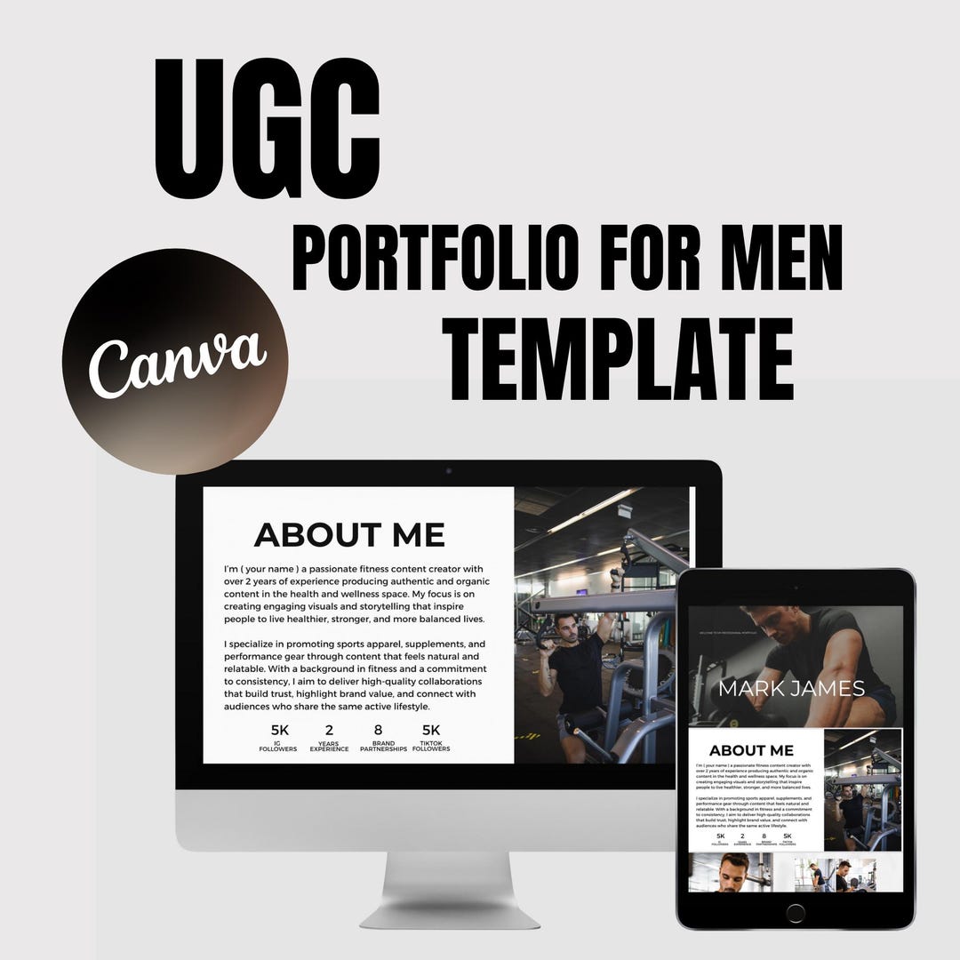 Fitness UGC Portfolio Man , Canva Editable Website (digital Download ...