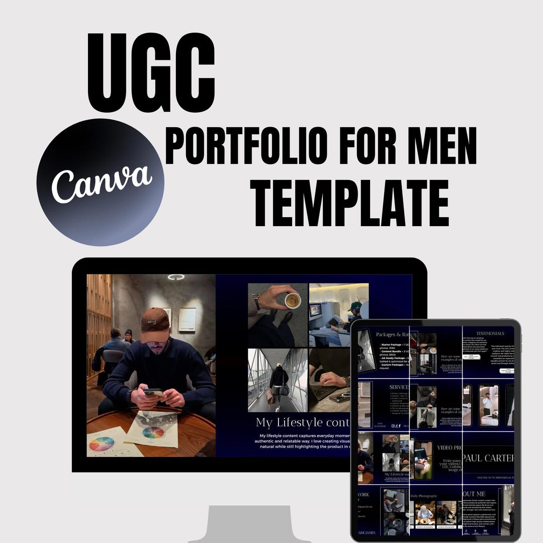 Fitness UGC Portfolio Template for Men, Canva Website (digital Download ...