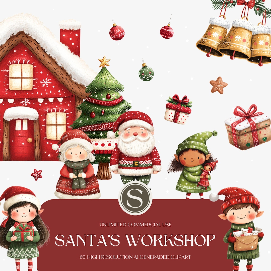 Cute Santa's Workshop Clipart Cute Christmas Clipart Santa Clipart Cute ...