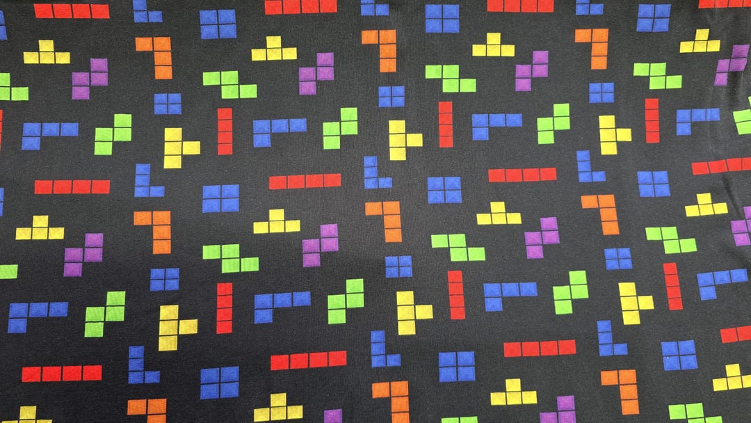 Fabric Jersey TETRIS on the Black Fabric - Playful Print for Kids ...