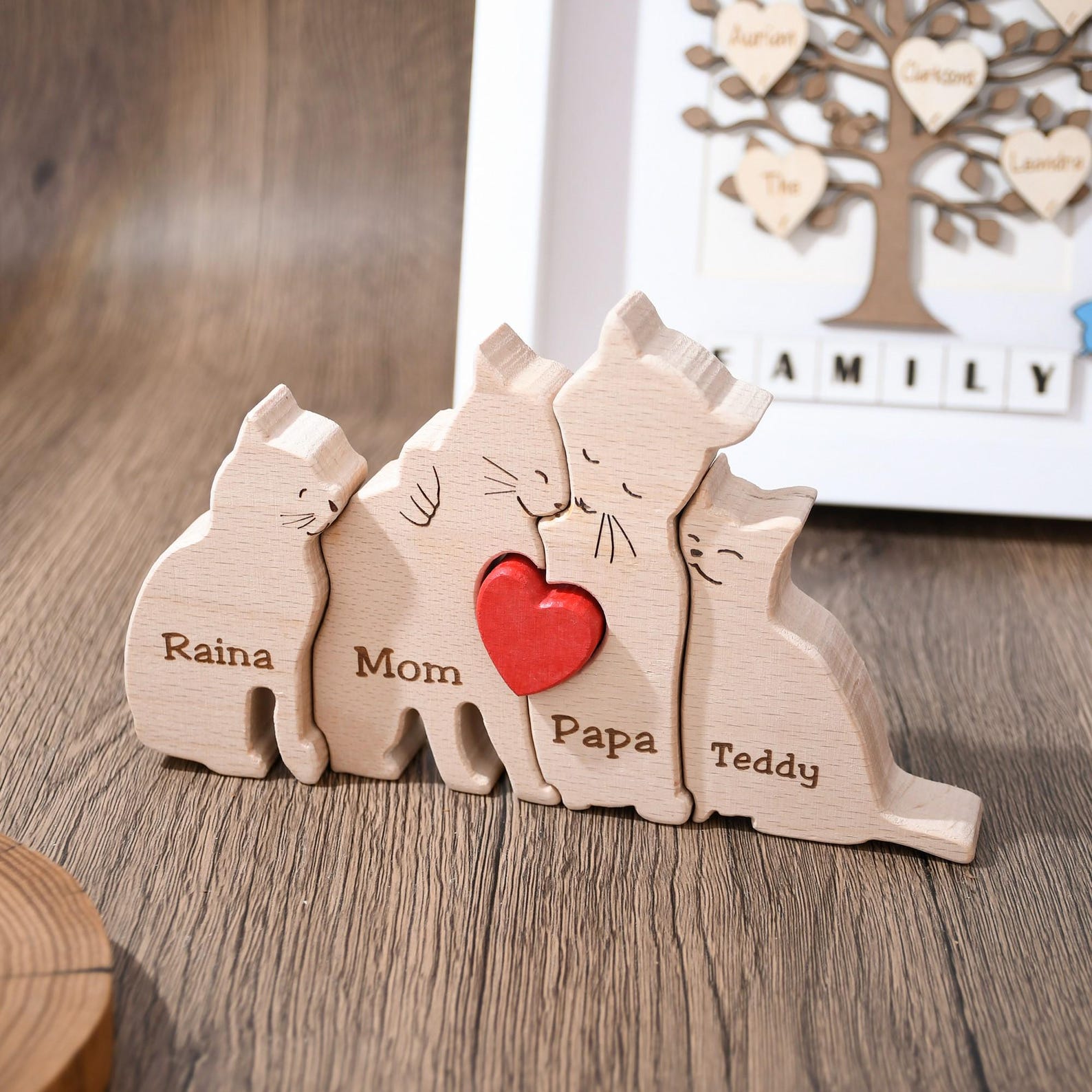 Wooden Cat Family Puzzle of 2-7, Animal Family Decor, New Mom Gift ...