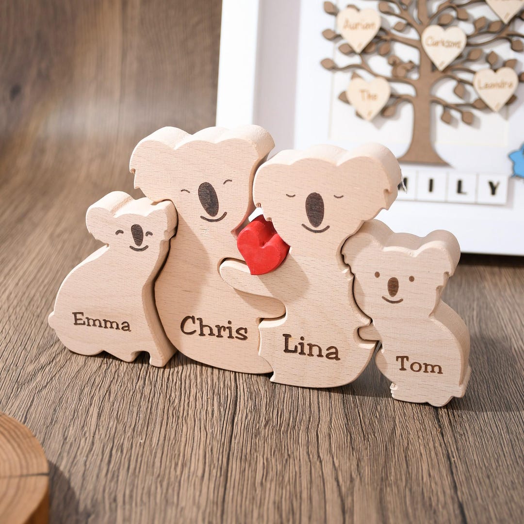 Custom Wooden Koala Family Puzzle, Family of 4 Home Decor, Wood Koala ...