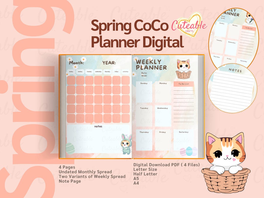 Coco Spring Undated Planner, Monthly Digital Planner, Digital Journal ...