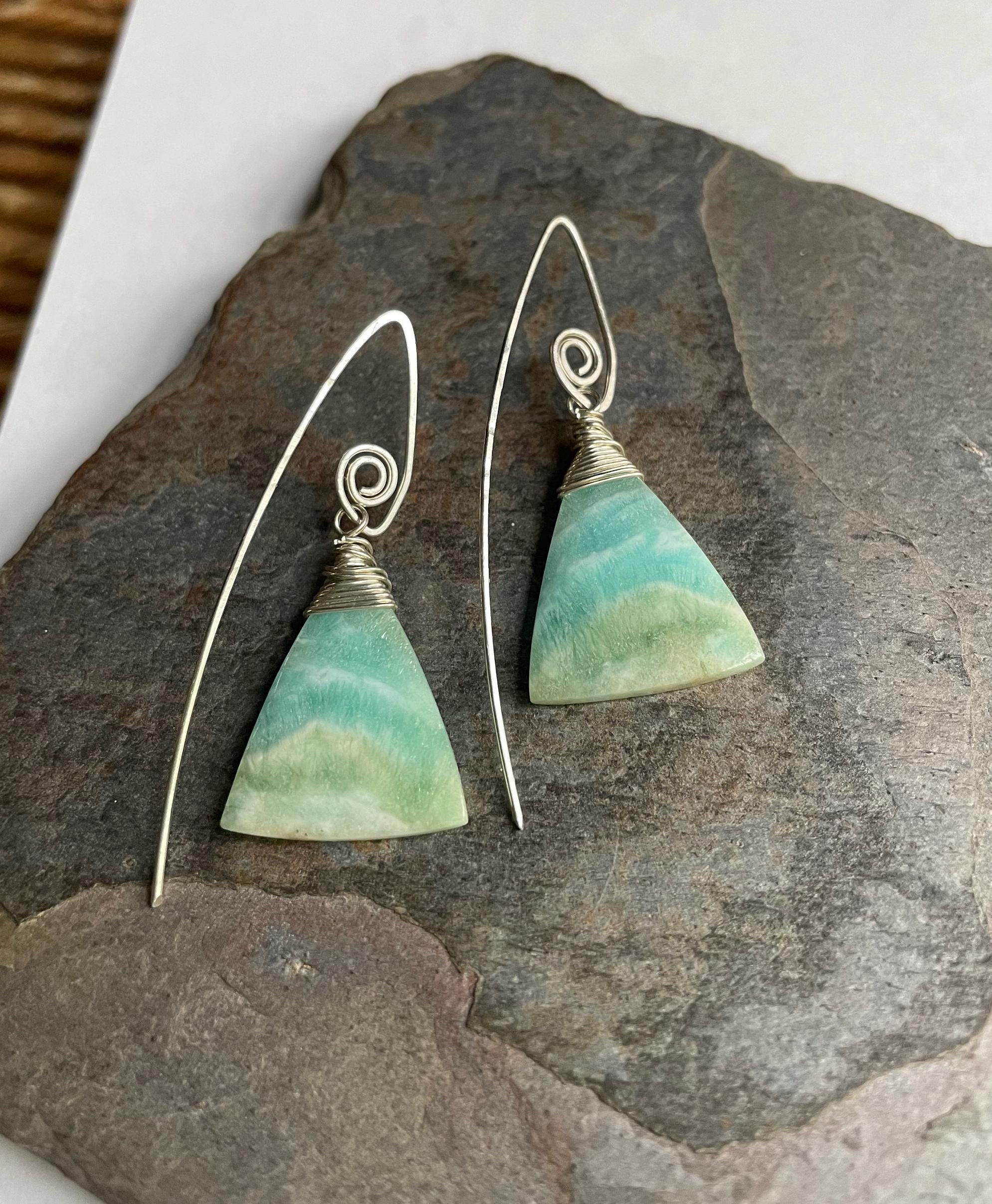 Hemimorphite and Sterling Silver Earrings, One of a Kind, Handmade ...