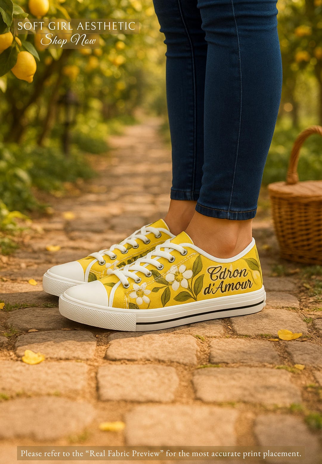 Citron D’amour Lemon Sneakers, Cottagecore Canvas Shoes, Soft Girl ...