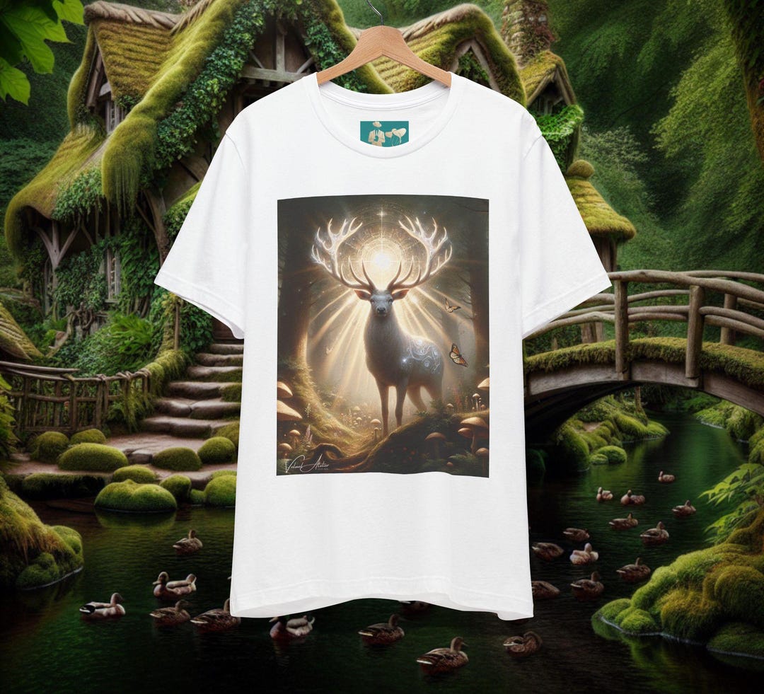 Celestial Stag Guardian Shirt, Ethereal Deer Art Tee, Mystic Forest ...