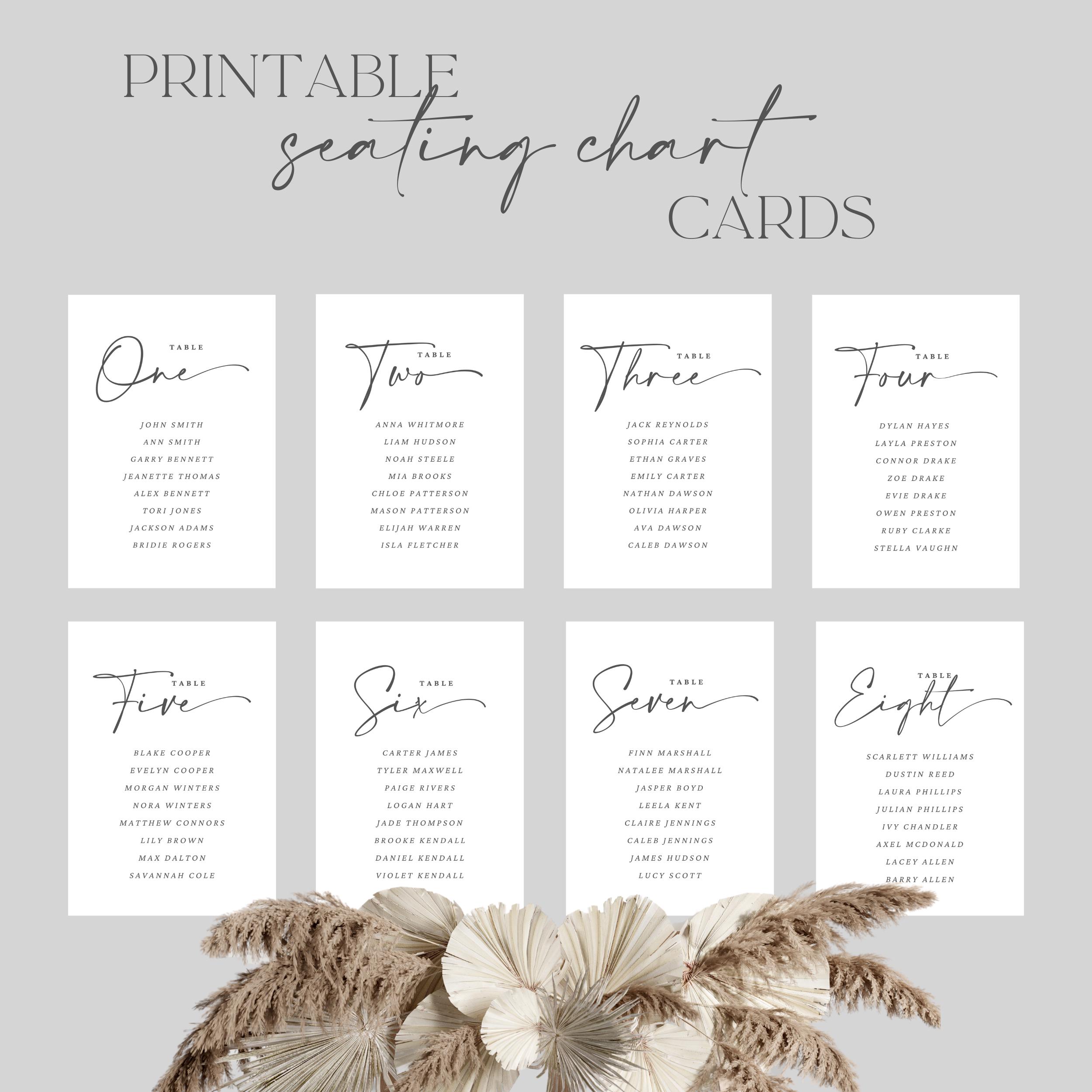 Minimalist Seating Chart Card Template| Simple Seating Chart Printable ...