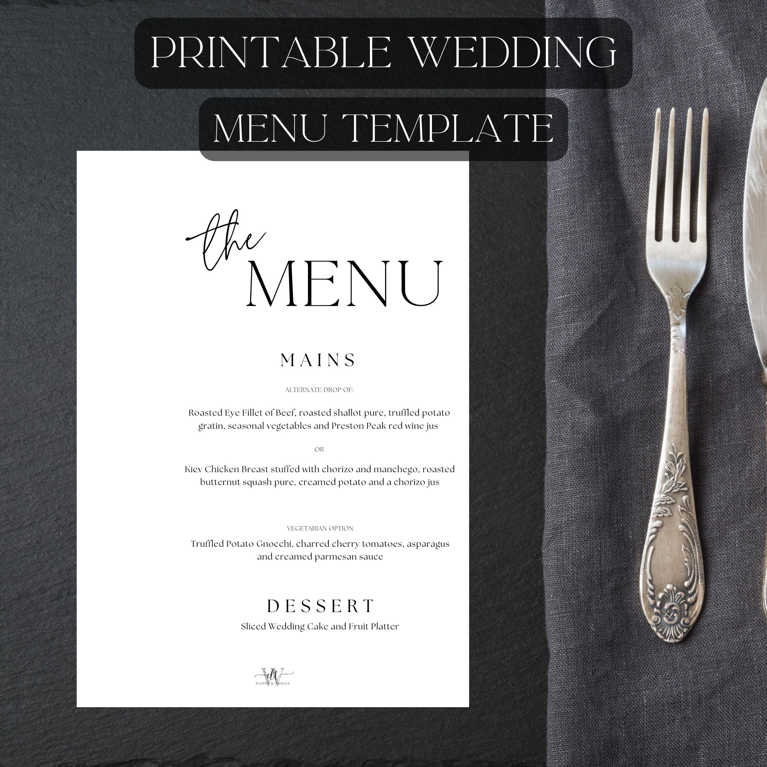 Editable Menu Template, Wedding Menu Template, Printable Menu ...