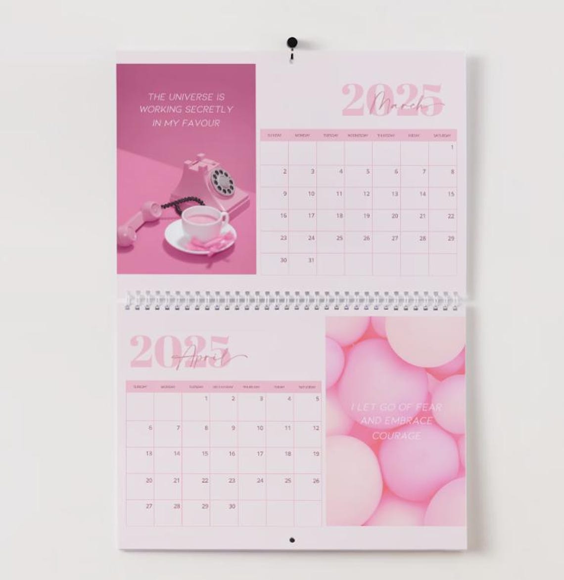 Pink 2025 Affirmation Calendar Monthly Positive Quote Calendar Wall ...