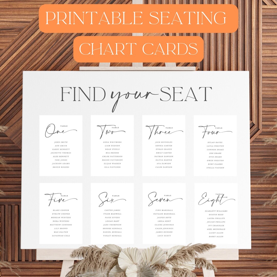 Minimalist Seating Chart Card Template| Simple Seating Chart Printable ...