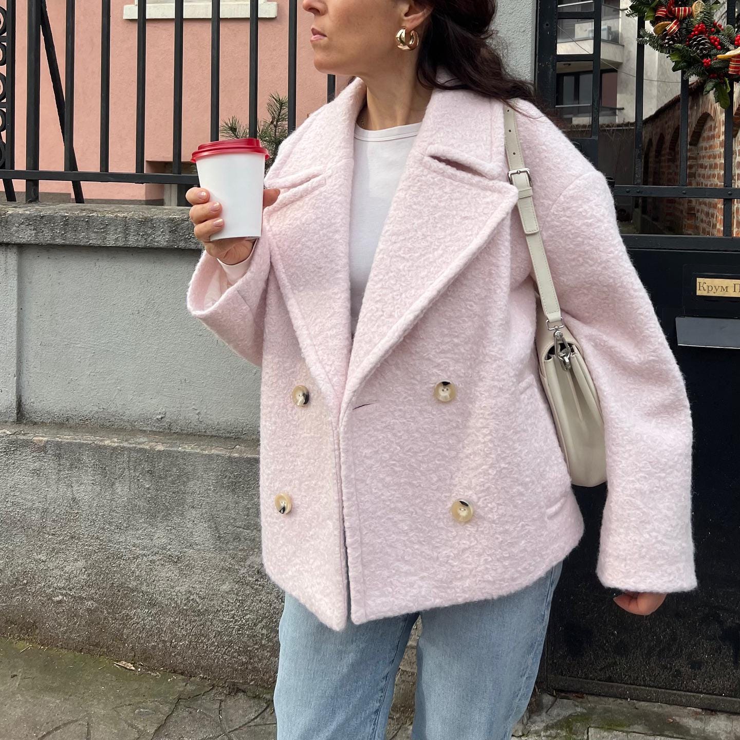 Short Wool Coat – Pink, Oversize Short Winter Women Coat – Pink, Winter ...
