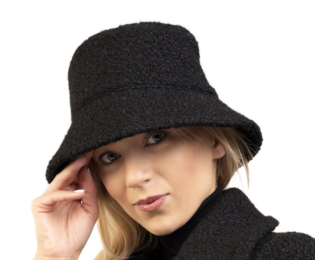 Black Winter Hat, Winter Wool Hat, Warm and Cozy Wool Boucle Hat ...