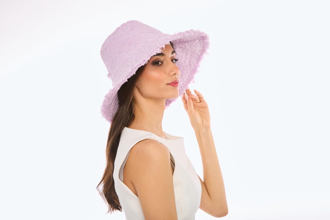Lilac Bucket Hat, Wide Brim, Frayed Edge, Boho Summer Hat, Beach Hat ...