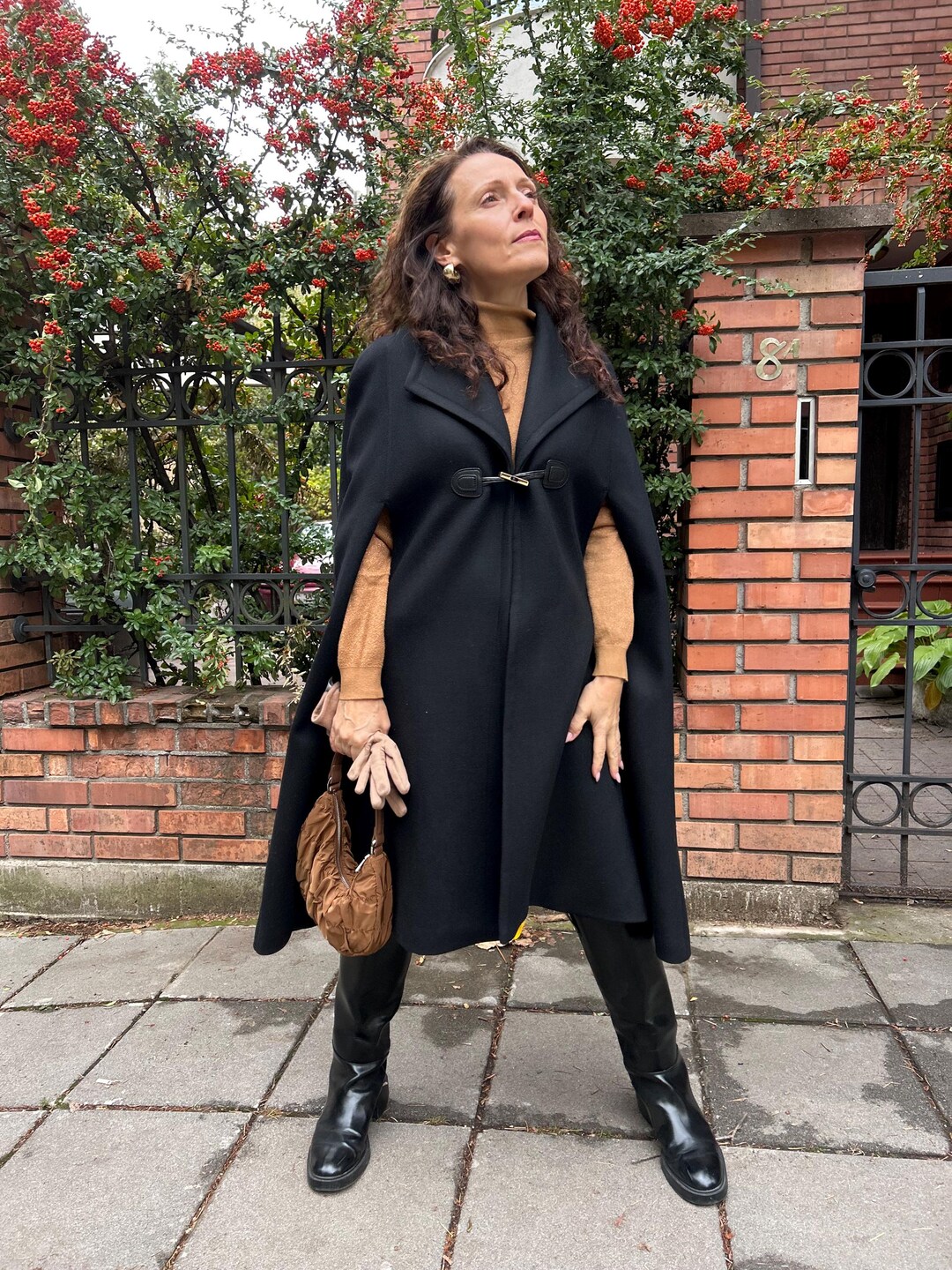 Elegant Black Wool Cape Coat, Long Winter Cape for Women, Warm Wool ...