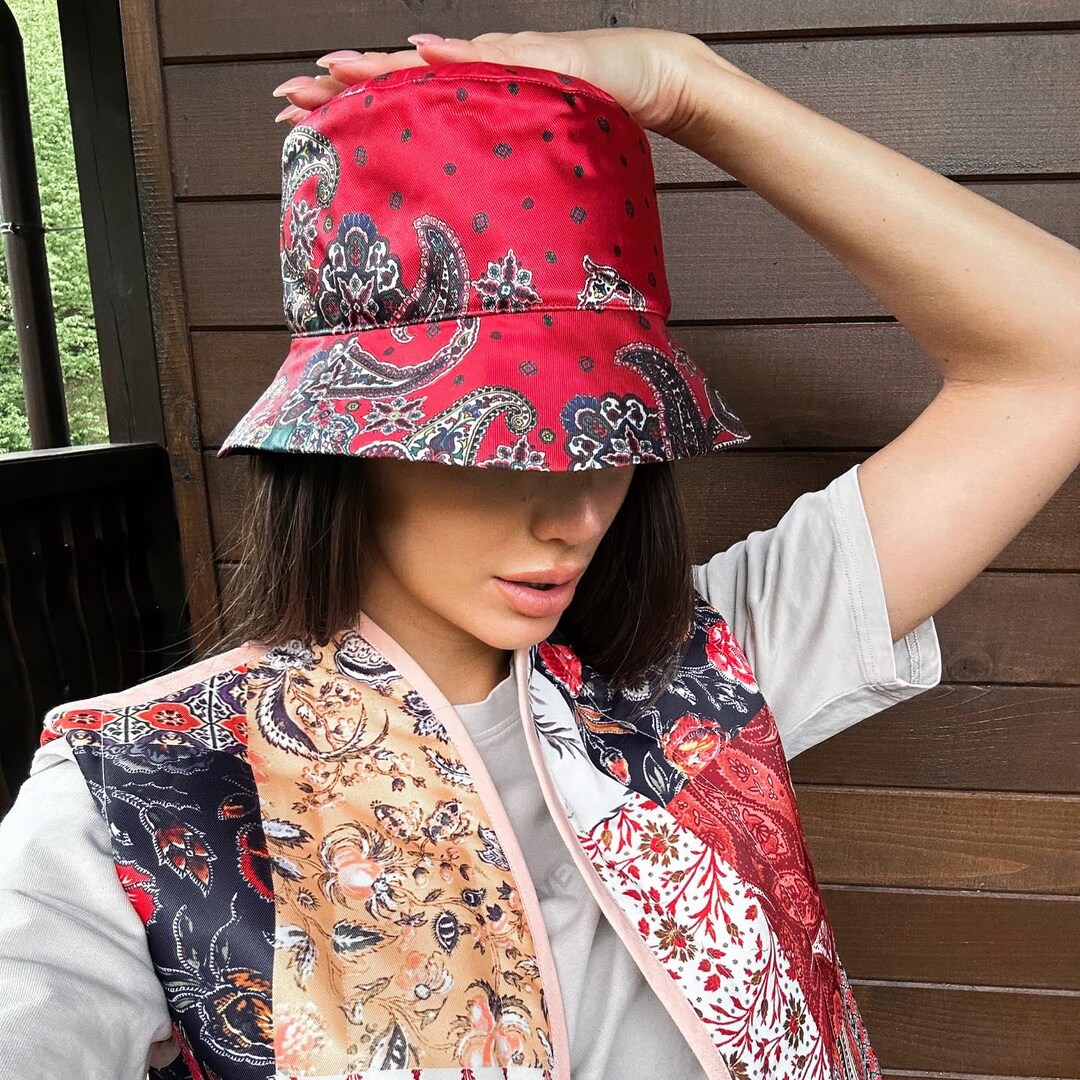 Summer Bucket Hat, Red Women Hat, Cotton Denim Sun Hat, Narrow Brim Sun ...