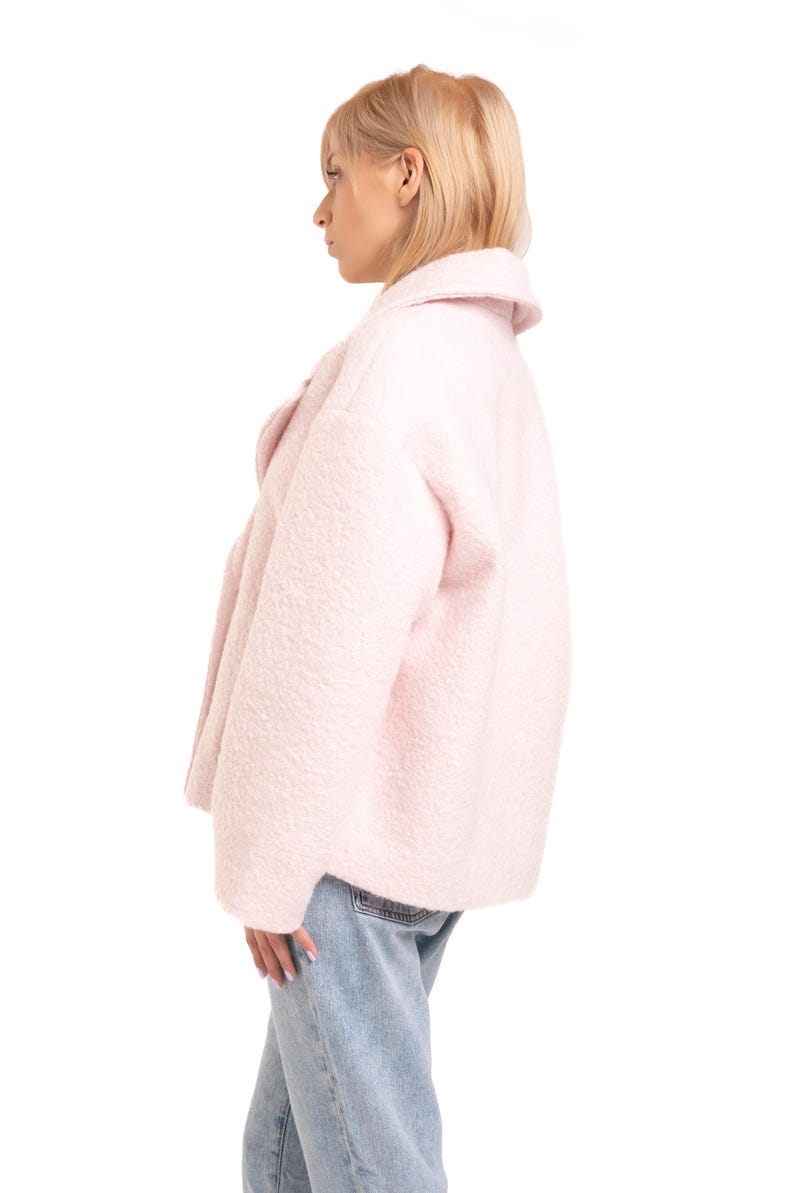 Short Wool Coat – Pink, Oversize Short Winter Women Coat – Pink, Winter ...