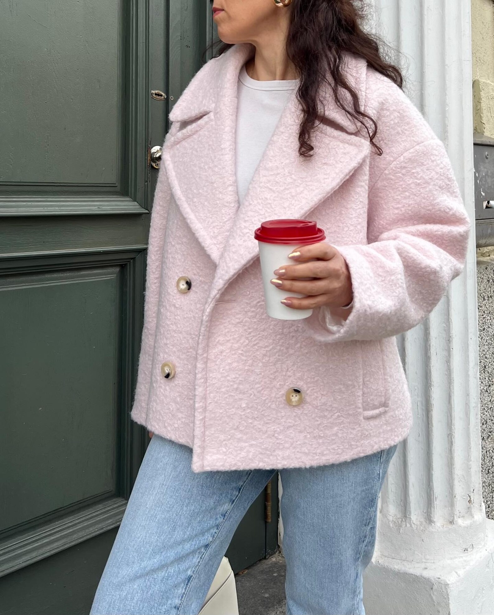 Short Wool Coat – Pink, Oversize Short Winter Women Coat – Pink, Winter ...