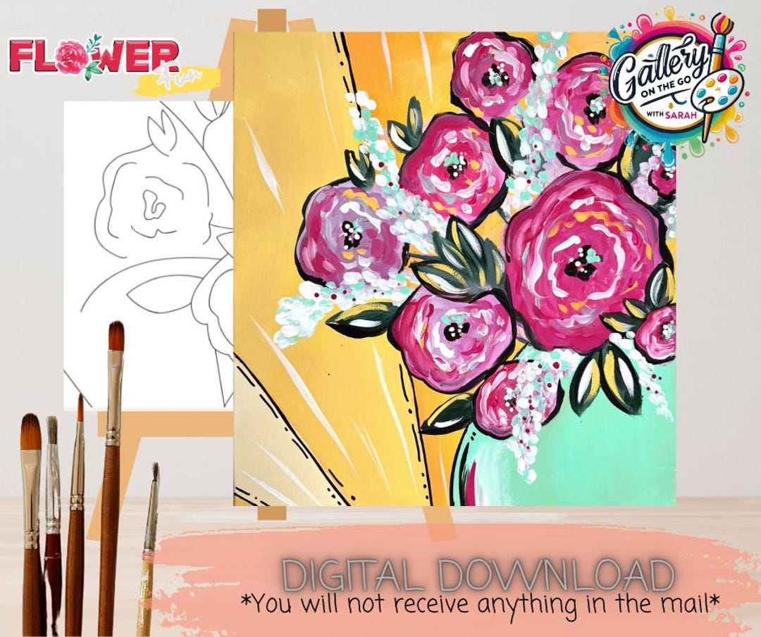 Flower Fun- Paint Party Printable - Art Kit DIY Decor - Craft Kit - Etsy