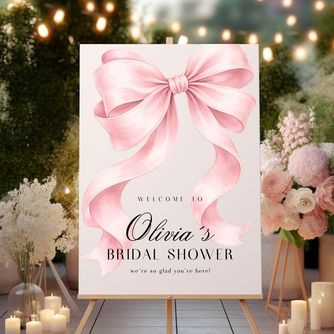 Pink Bow Bridal Shower Welcome Sign, Coquette Bow Welcome Poster ...