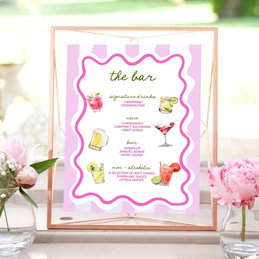 Whimsical Hand Drawn Signature Cocktail Sign, Signature Bar Menu Sign ...