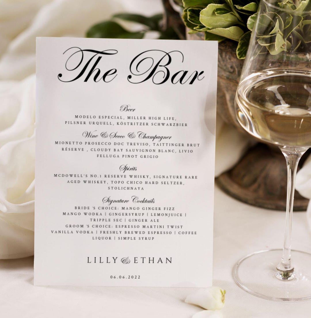 Modern Tabletop Drinks Menu Sign Template, Wedding Drinks Menu Sign ...