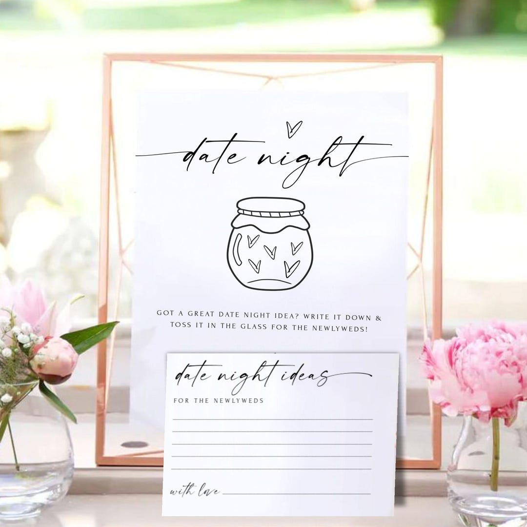 Date Night Ideas Sign, Wedding Date Night Advice, Date Night Card ...