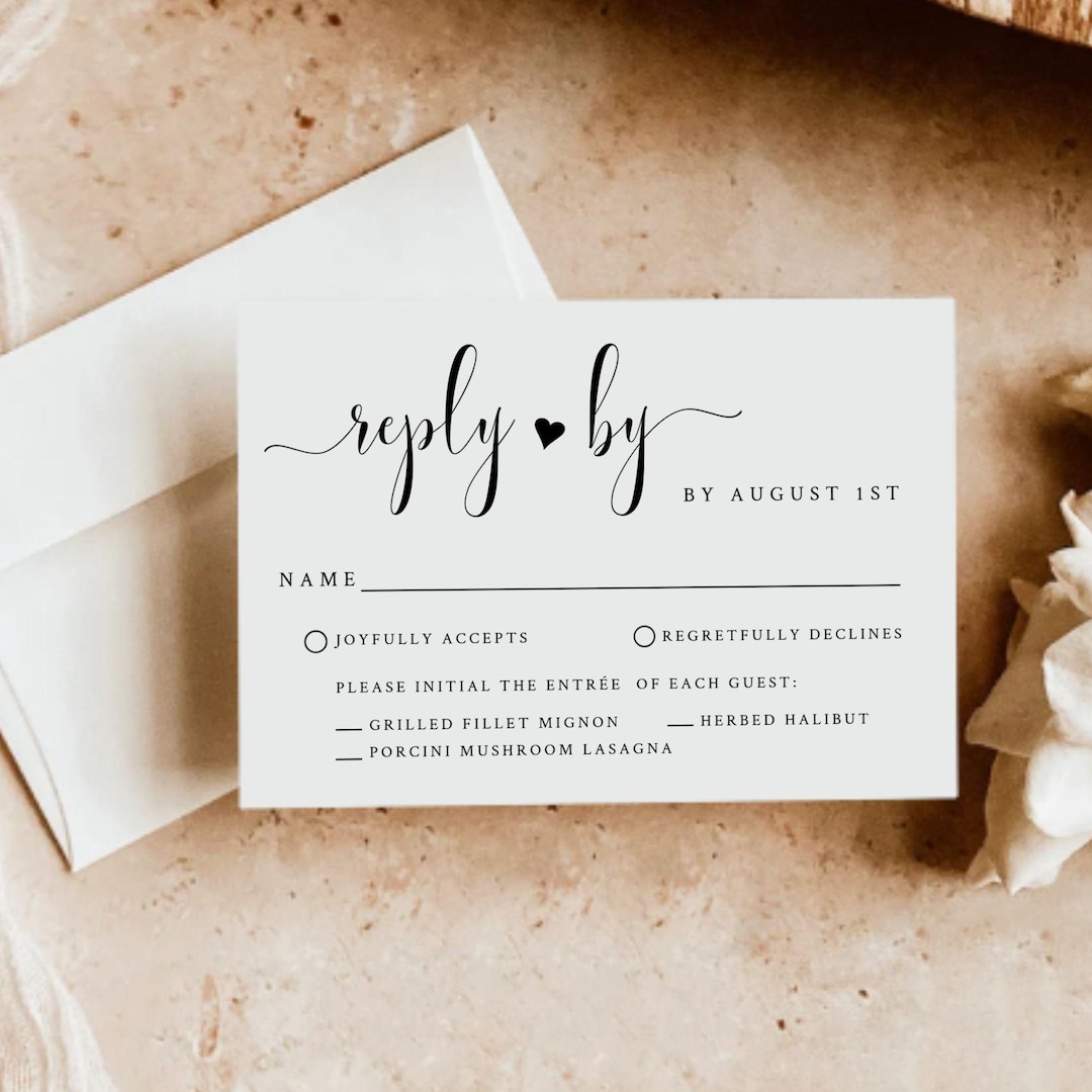 RSVP Card Template, Printable Wedding Response Card, Printable Reply ...
