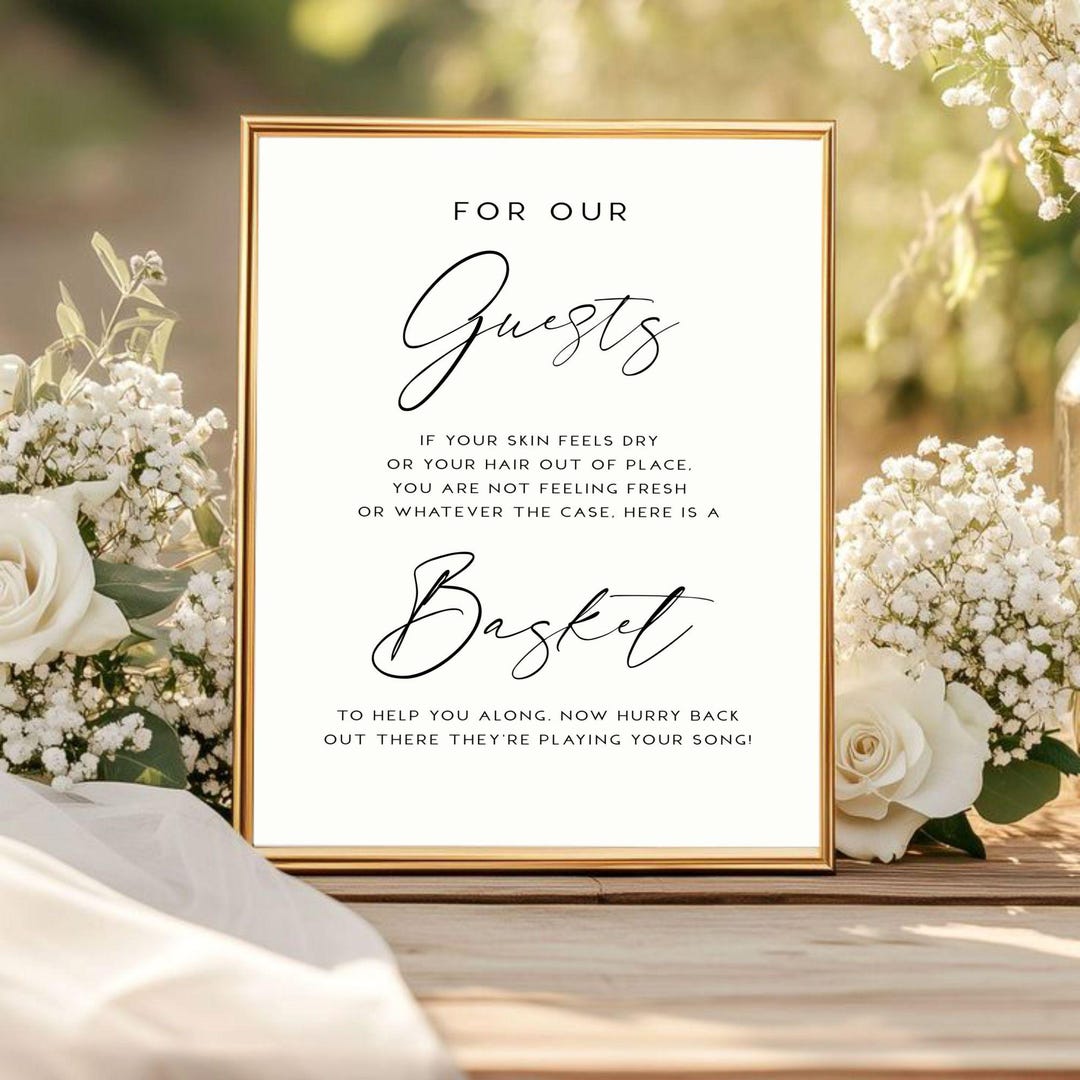 Modern Wedding Bathroom Basket Sign, Wedding Bathroom Sign, Printable ...